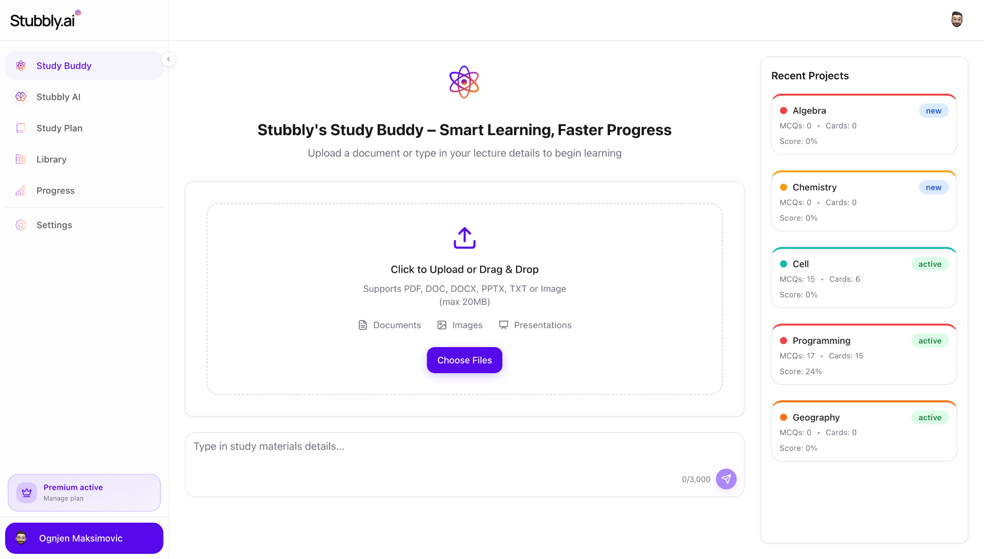 Log in to Stubbly AI — Your AI Study Companion